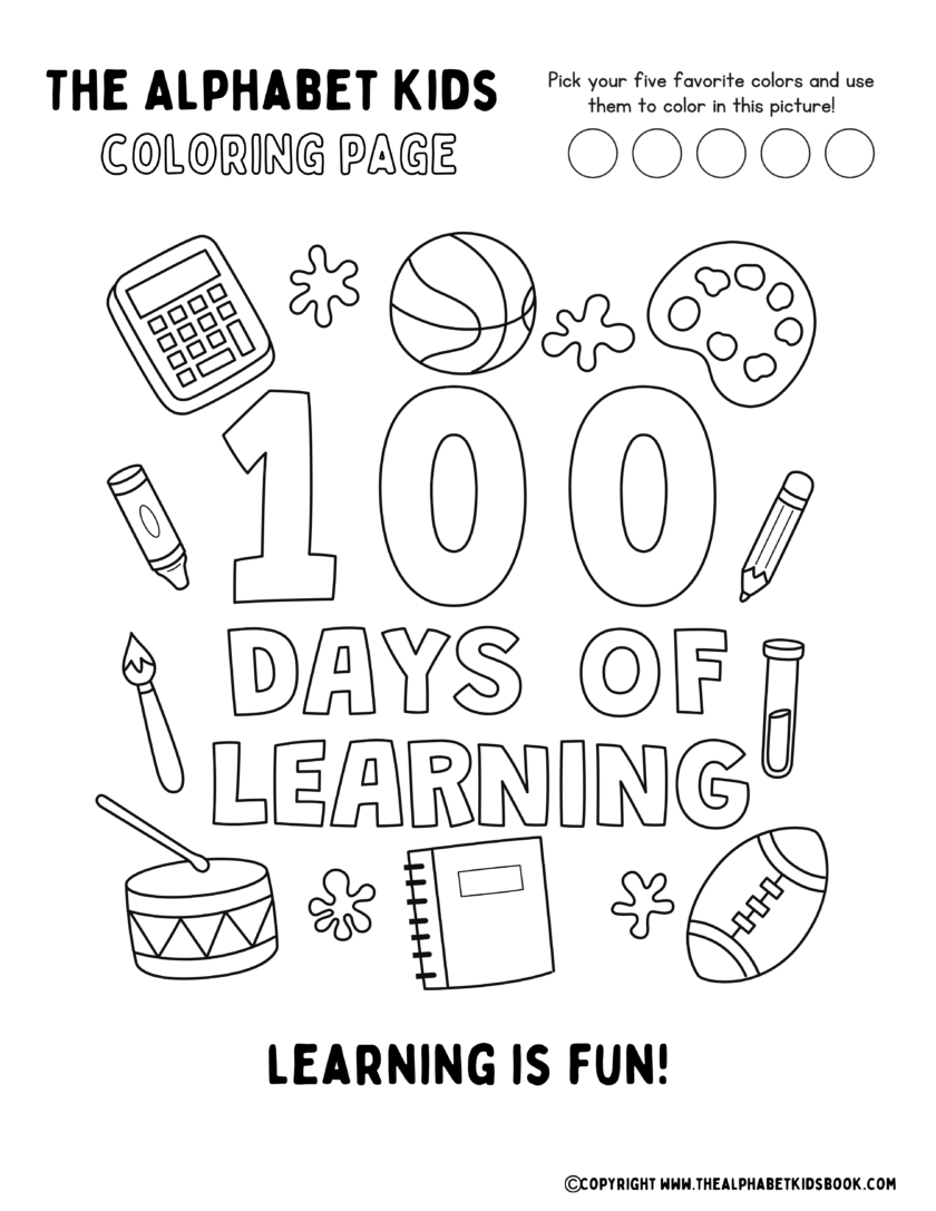 Coloring Page_Learning is fun 100 – Adventures of The Alphabet Kids