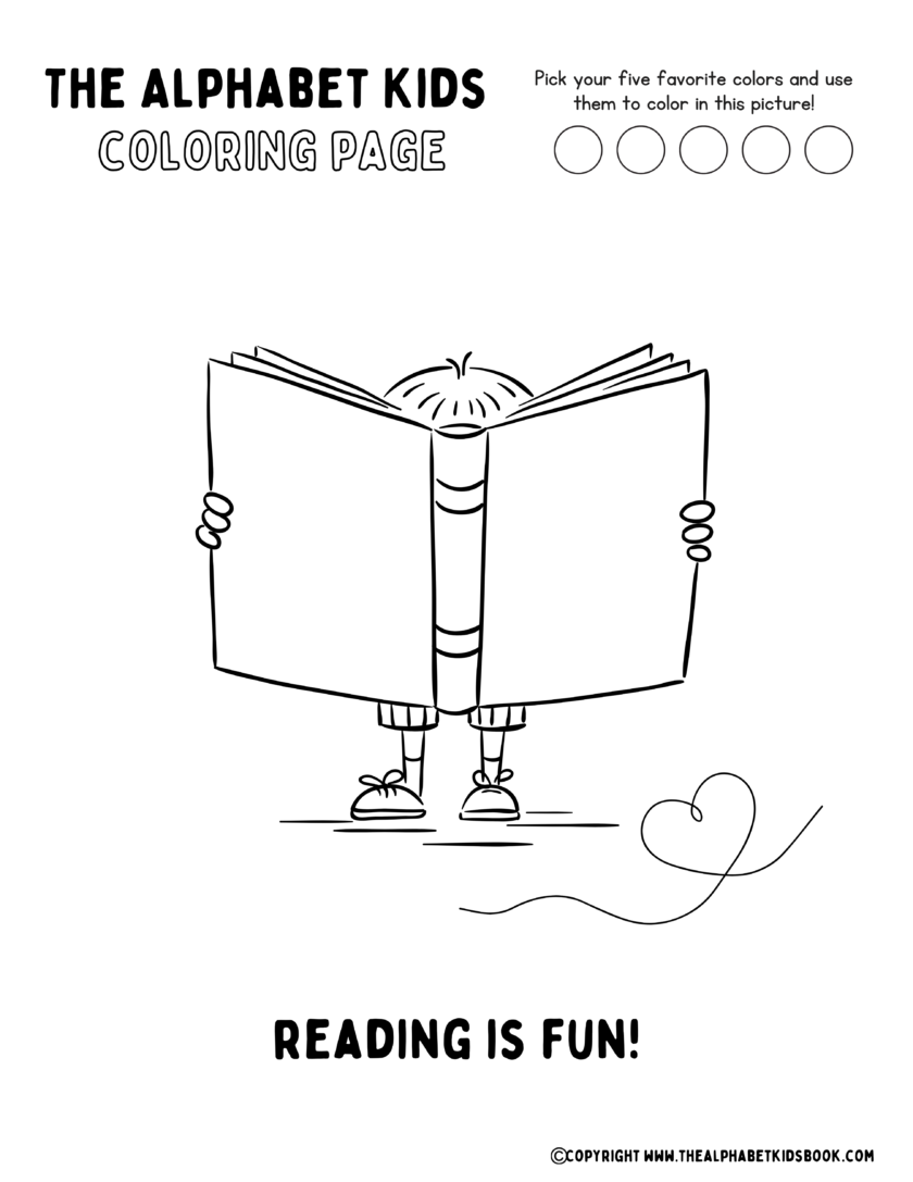 Coloring Page_Reading is fun – Adventures of The Alphabet Kids