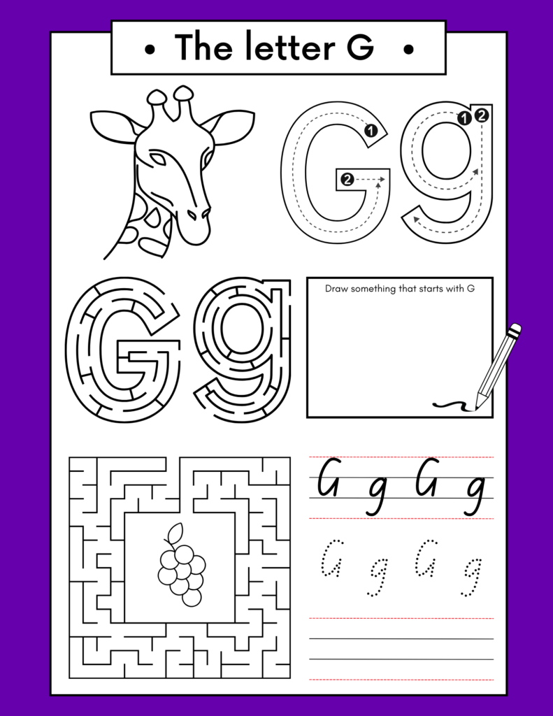 The letter G Alphabet worksheet – Adventures of The Alphabet Kids